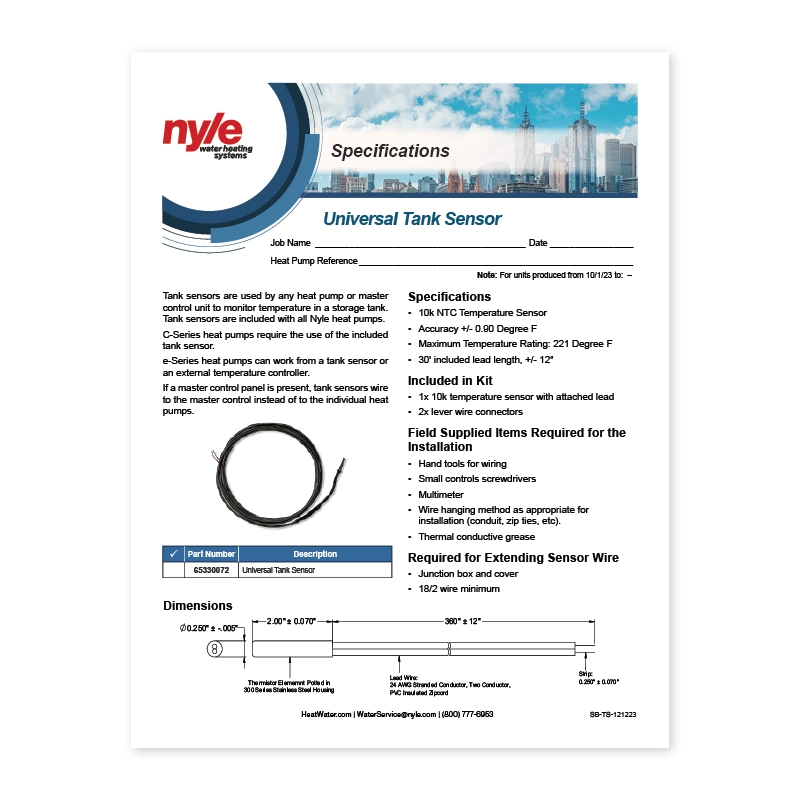 Submittal: Universal Tank Sensor | Nyle Water Heating Systems
